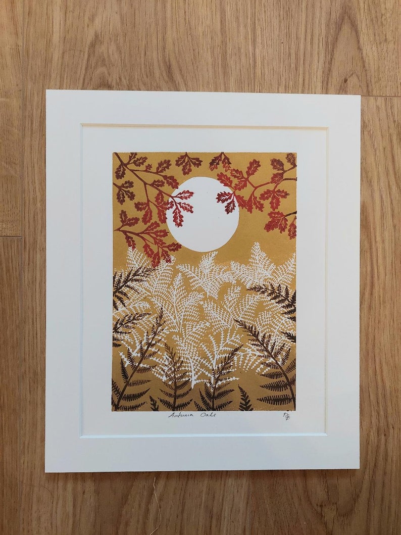 Autumn Lino Print, Oak Tree Print, Fall Block Print, Fall Art, Oak ...