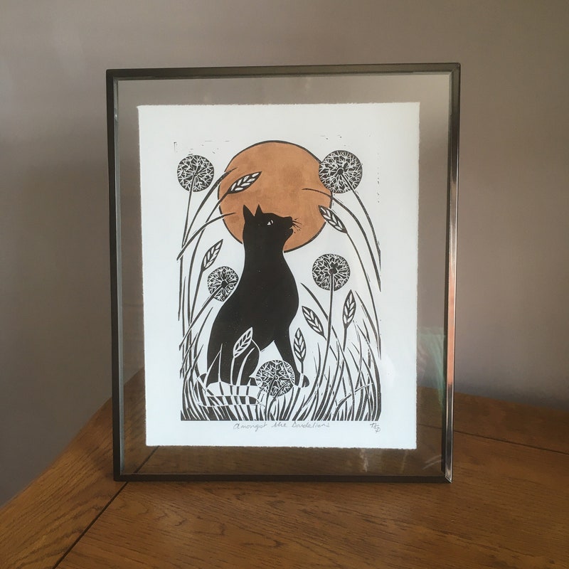 Cat Lino Print - Etsy UK