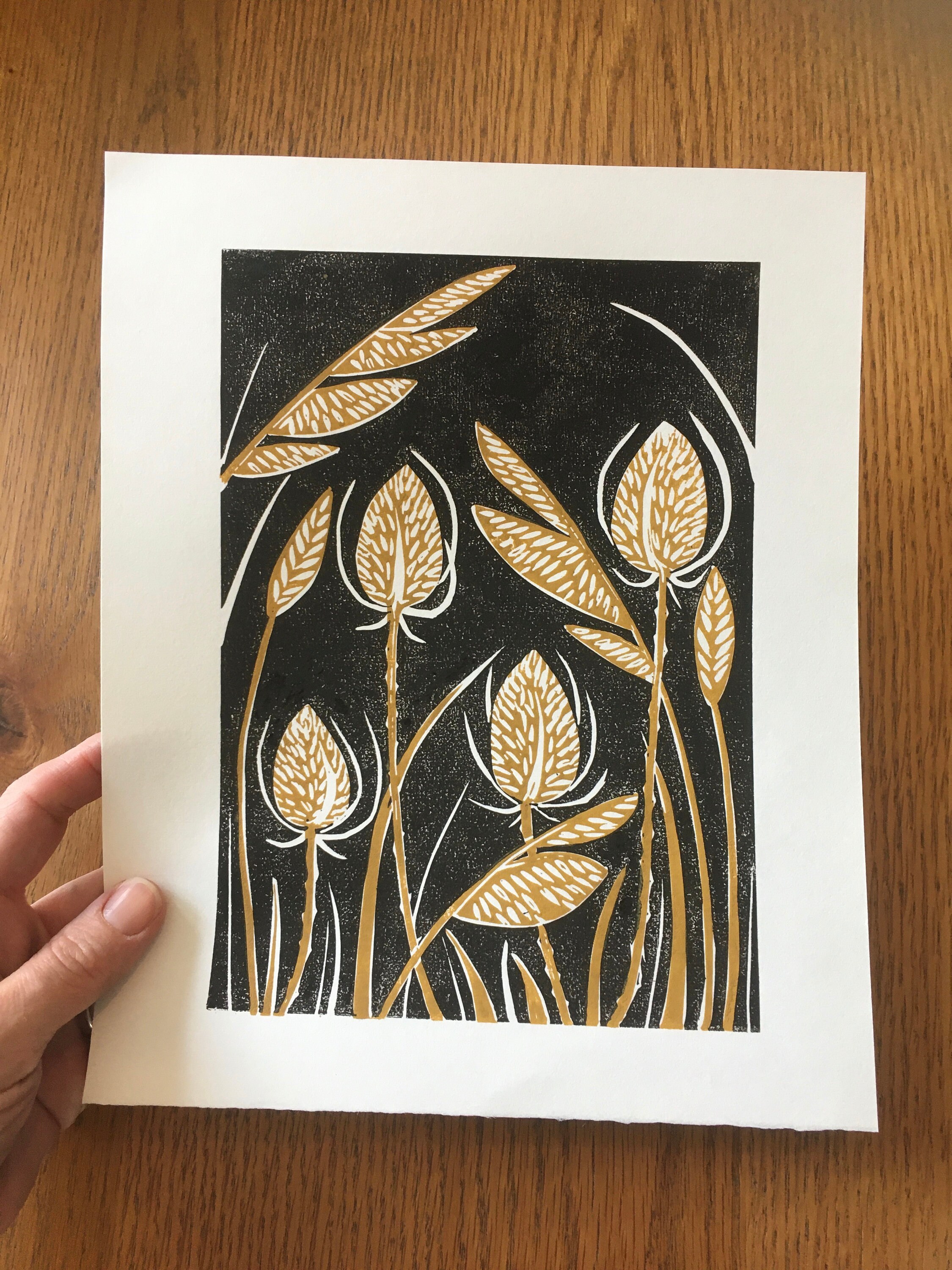 Wild flower Lino Prints block print set 8x10 art | Etsy