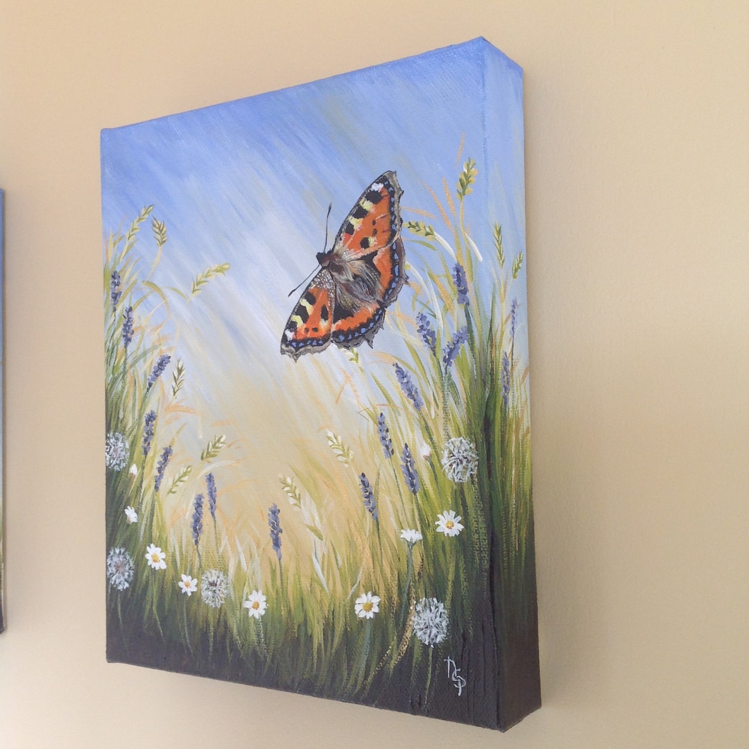 Butterfly Art Original Painting, Butterflies and Wild Flowers Wall Art ...