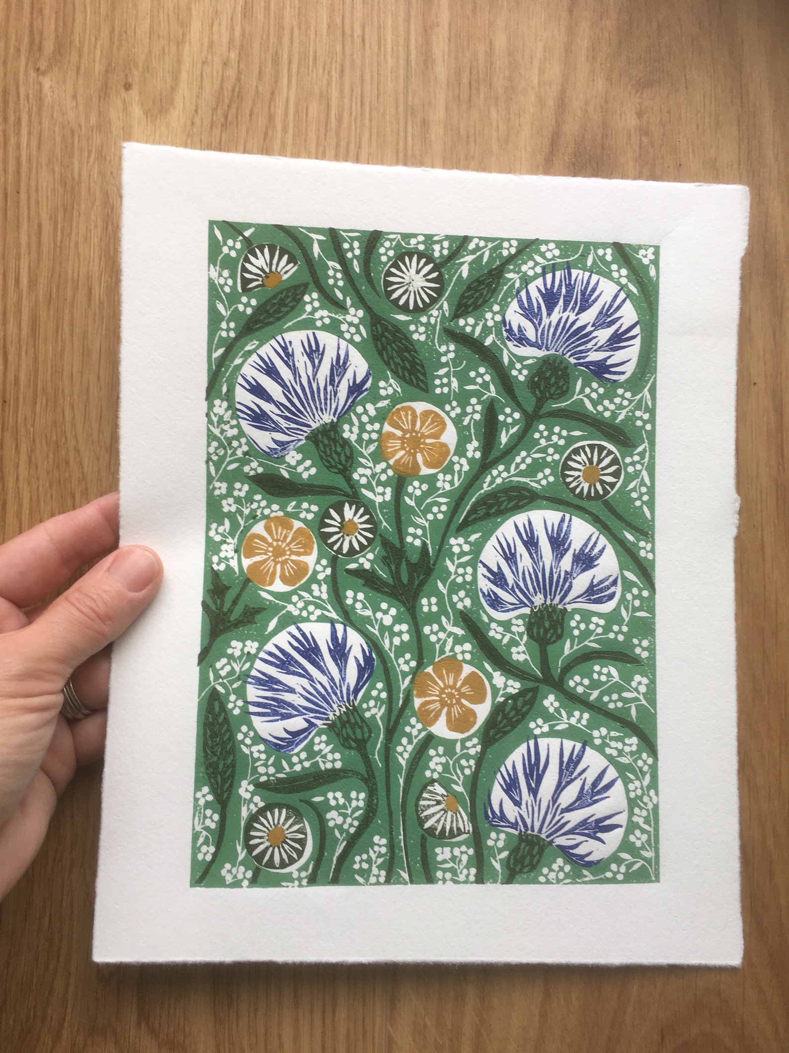 Wild Flowers Lino Print Floral Block Print Green Plants Art | Etsy