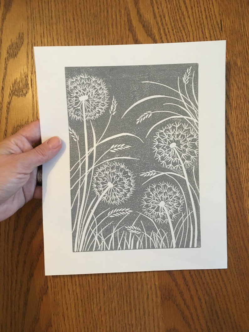 Dandelion Clock Lino Block Print Grey Decor Home Decor - Etsy