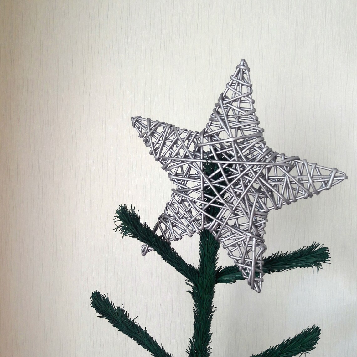 Christmas star tree topper Silver wicker star | Etsy