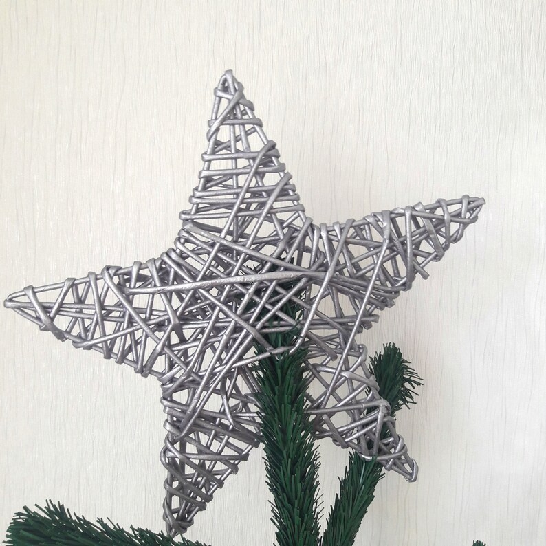 Christmas star tree topper Silver wicker star | Etsy