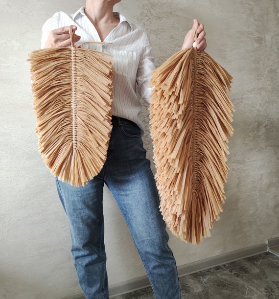 Large Macrame Feather/ Leaf Raffia Wall Hanging Modern Macrame - Etsy