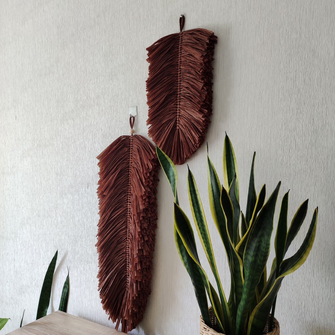 Large Raffia Leaf Feather Art Wall Hanging African Decor for Home Boho ...