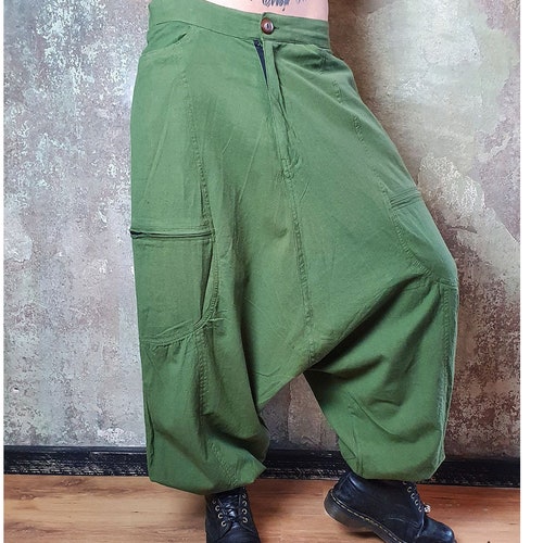 Striped Linen Mens Harem Pants With Pockets Drop Crotch Etsy Israel