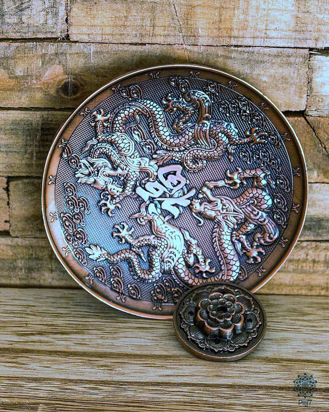 Round Incense Plate With Seperate Holder Metal Copper Colored Chinese ...