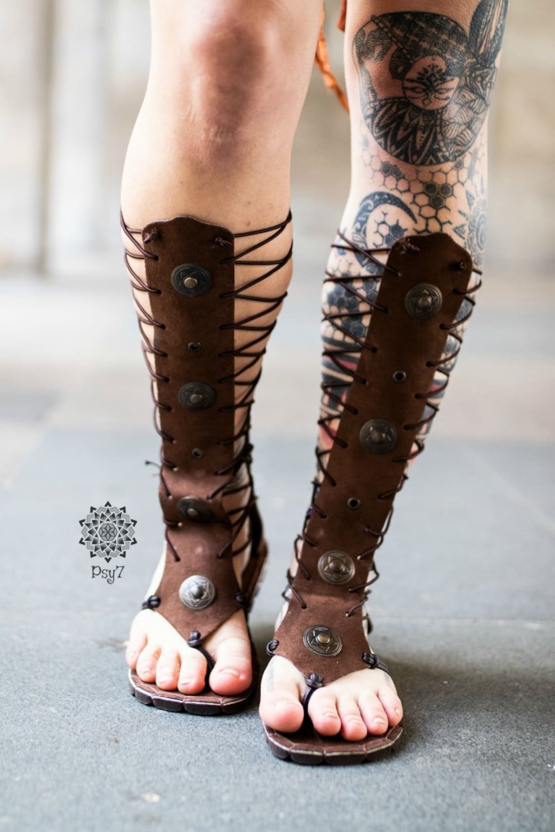 Women Gladiator Sandals - Brown - Vegan - Fake Leather - Lace Up - Etsy