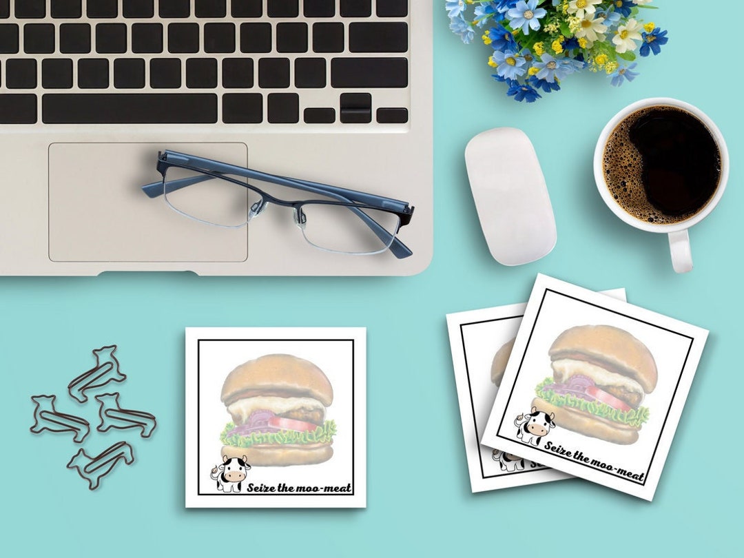 Sticky Notes Seize the Moo-meat Hamburger, 3"x3" 50 Sheet Count Cute ...