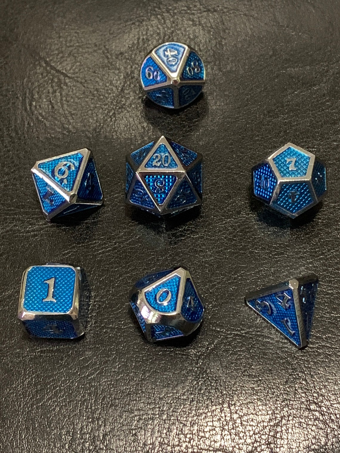 Light Blue and Silver Metal DnD Dice Set 7 Polyhedral Dice | Etsy