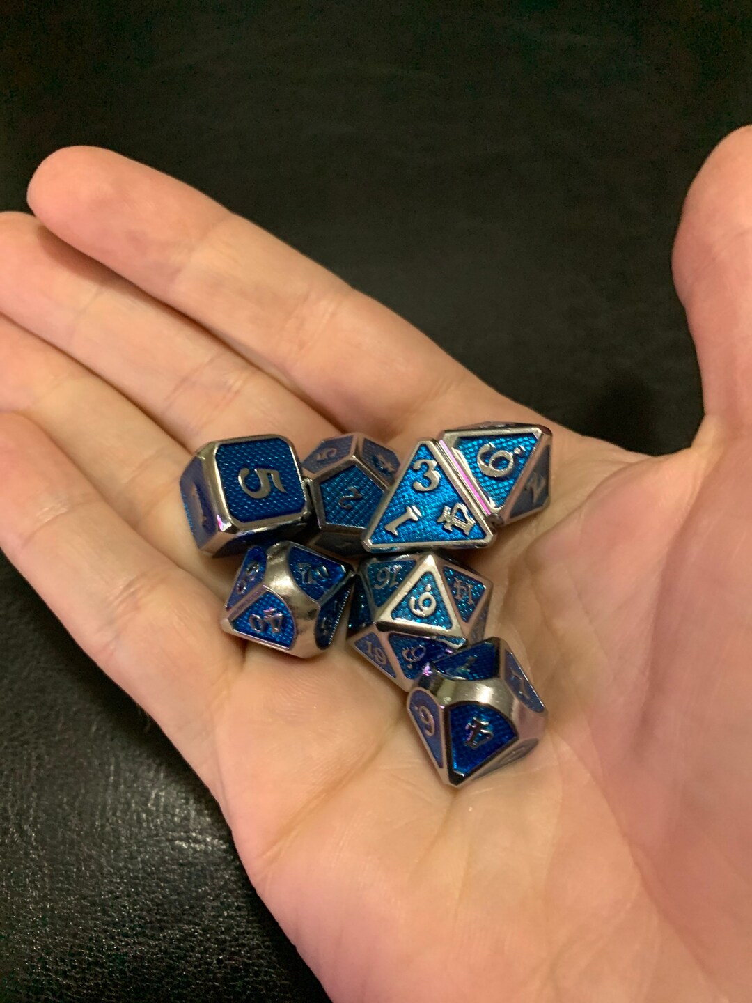 Light Blue and Silver Metal Dnd Dice Set 7 Polyhedral Dice - Dungeons ...