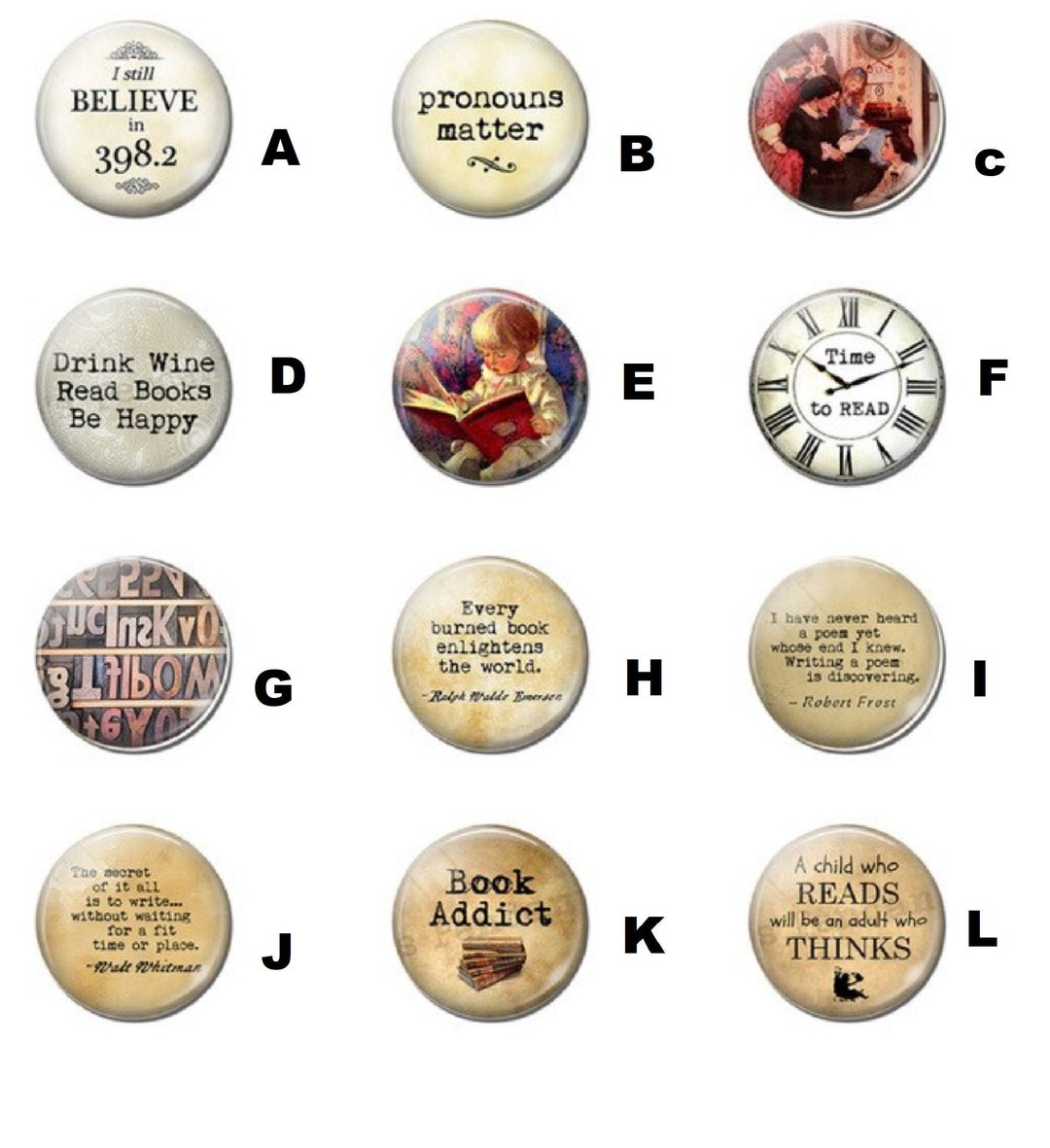 Fridge Magnets Book Library Theme Glass Fridge Magnet 25mm - 12 ...
