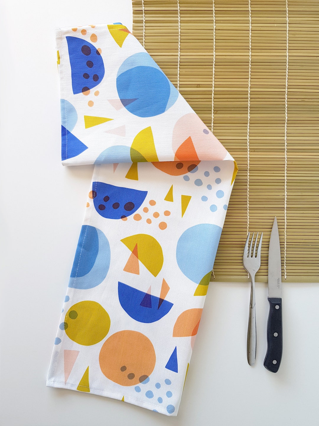Colorful Abstract Tea Towel Kitchen Papercut Geometrical, Linen Cotton ...
