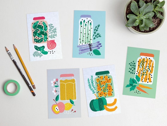 Pickled Veggies Postcards Pickles Asparagus Carrots Pumpkin | Etsy