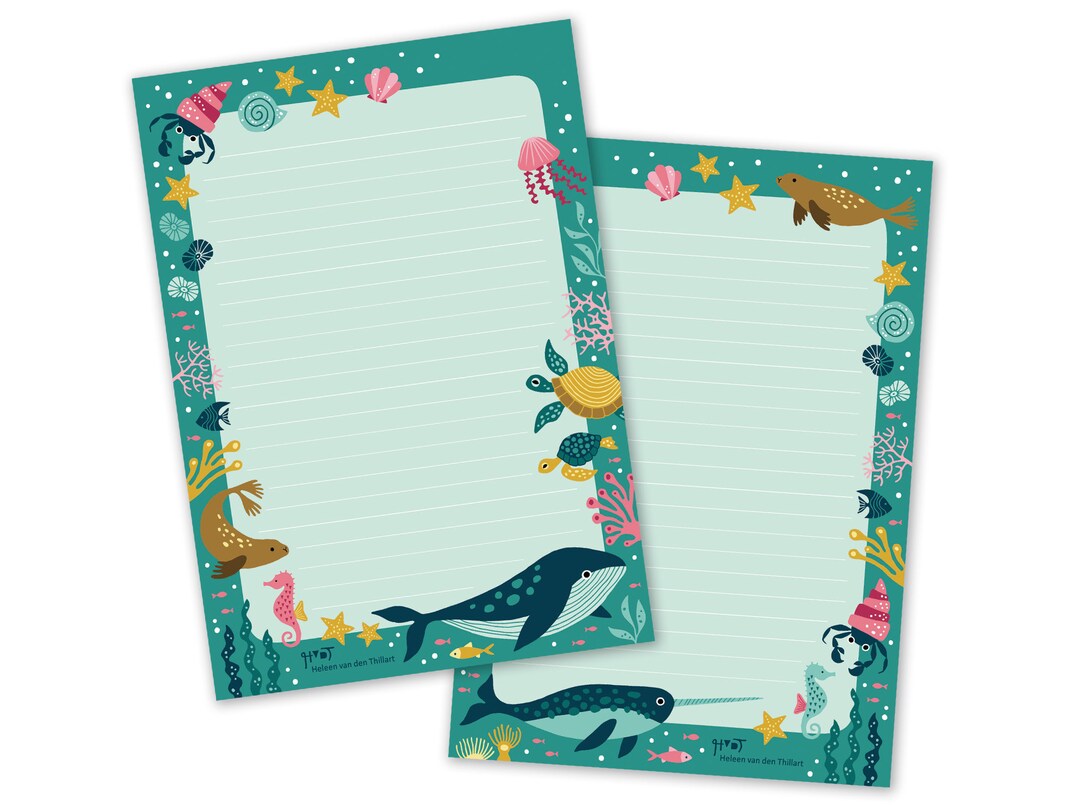 Notepad Sea Animals A5 Ocean Life Whale Narwhal Turtle Double Sided ...