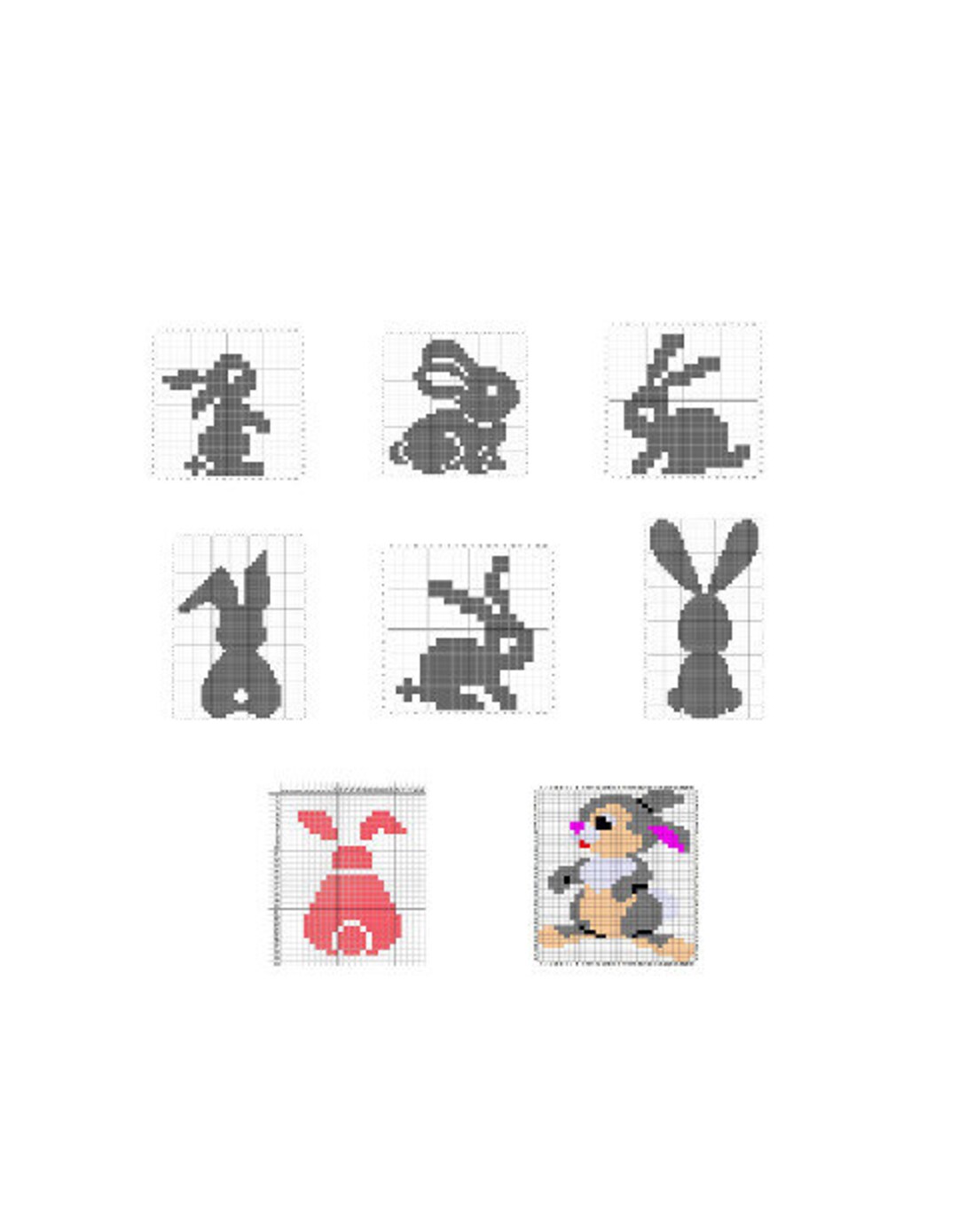 Bunny Pattern Set of 8 Bunny Application Chart for Crochet - Etsy
