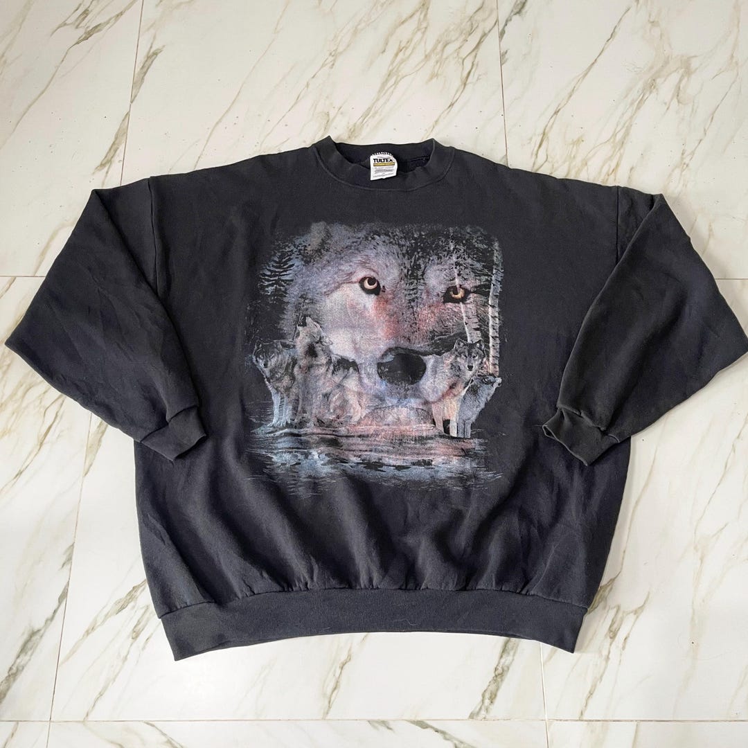 Vintage 90s Wolf Sweatshirt Big Face Wilderness Graphic Size 3XL - Etsy