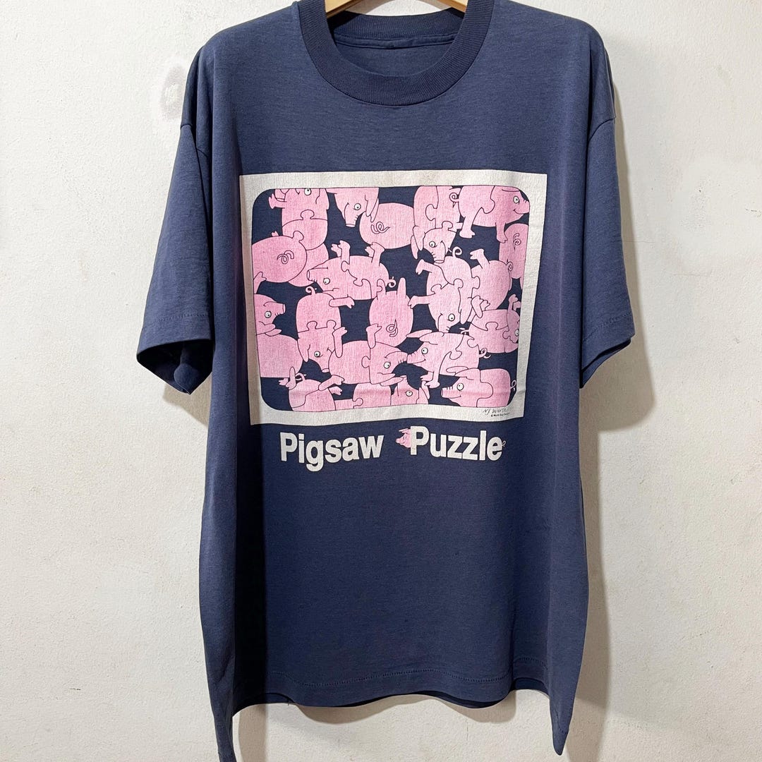Vintage 90s Pigsaw Puzzle T-shirt Size XL - Etsy