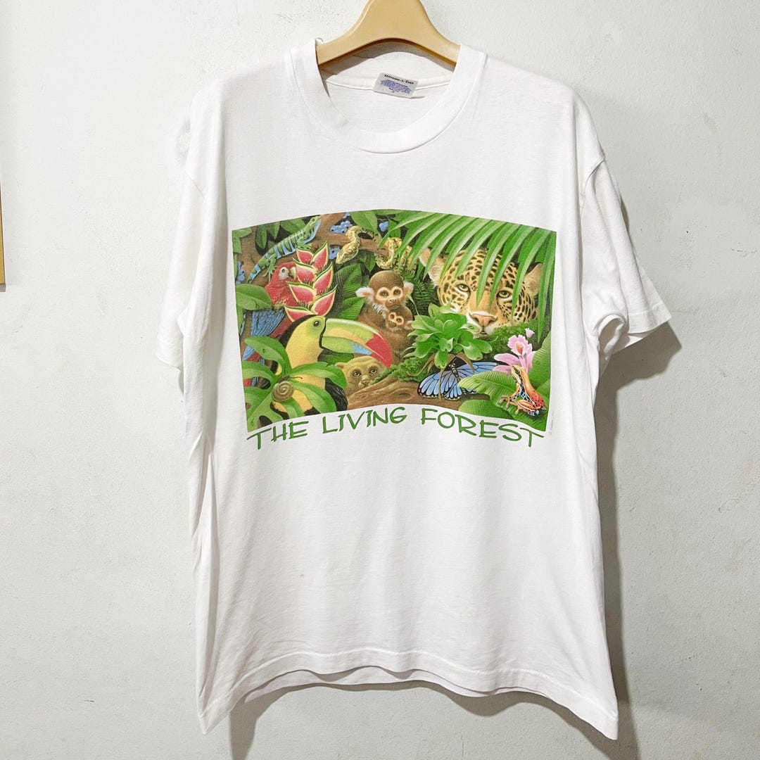Vintage 90s Human-i-tees “the Living Forest” T-shirt Rainforest Animal ...