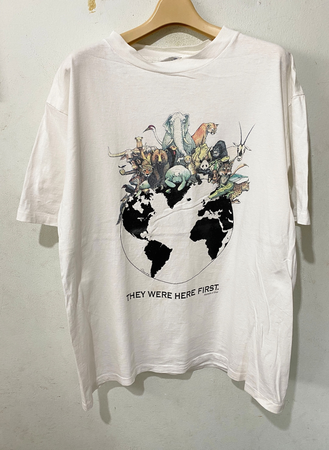 Vintage 90s Human-i-tees They Were Here First Animals Earth Shirt Size ...