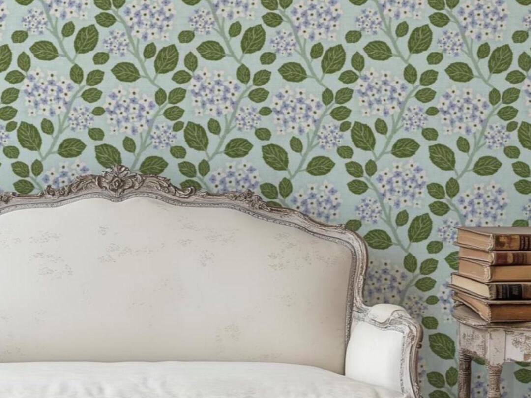 Blue Hydrangea Wallpaper – Floral Peel & Stick Wallpaper for Cottage ...