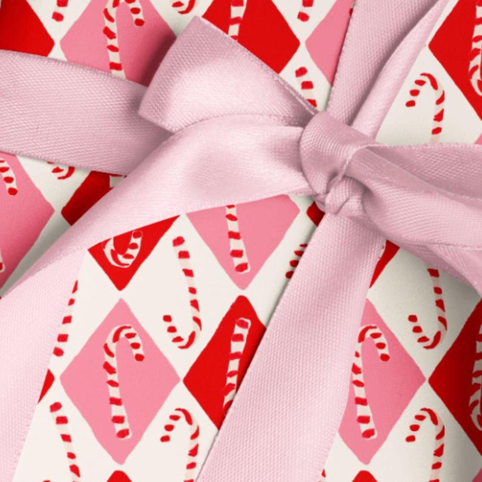 Retro Candy Cane Gift Wrap – Red & Pink Christmas Wrapping Paper Sheets ...