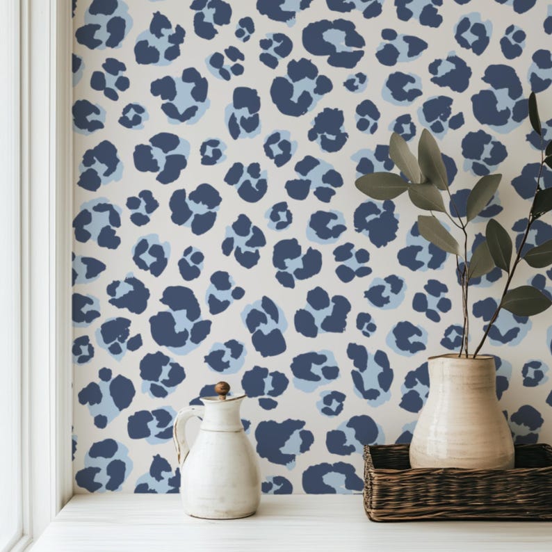 Blue Leopard Print Removable Wallpaper: Boho Accent Wall - Etsy
