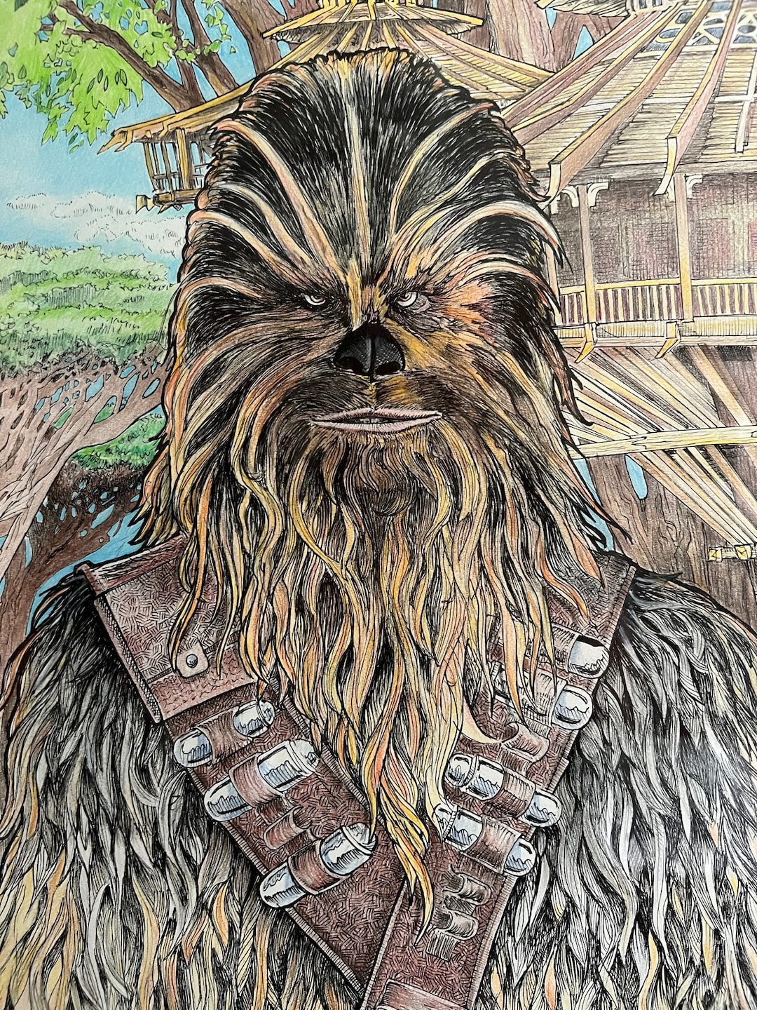 Dibujo a lápiz de color de Chewbacca de Star Wars - Etsy España