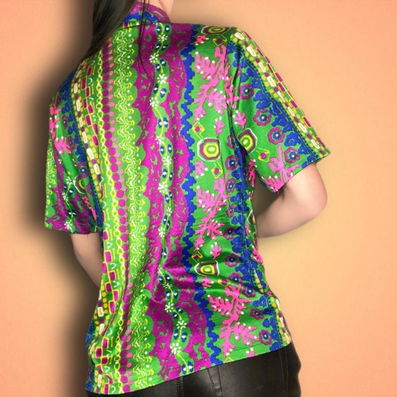 70s Vintage Rave Neon Abstract Button down Tee - Gem