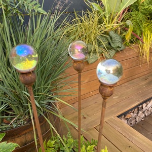 Glass Marble and Steel Garden Plant Stake (set of Three Stakes) UK Made ...
