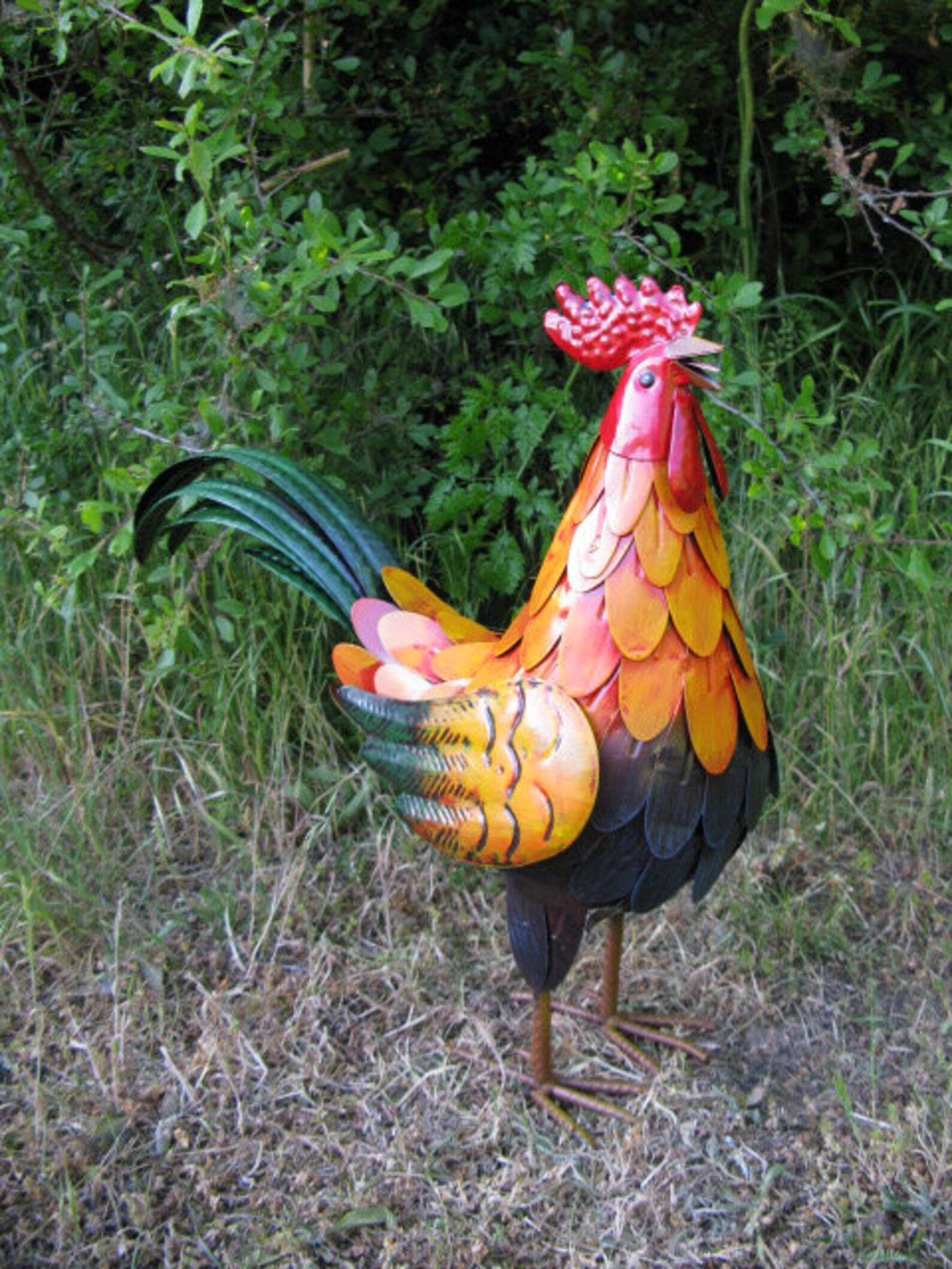 Vibrant Metal Rooster Garden Ornament | Etsy UK