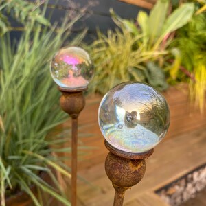 Glass Marble and Steel Garden Plant Stake (set of Three Stakes) UK Made ...