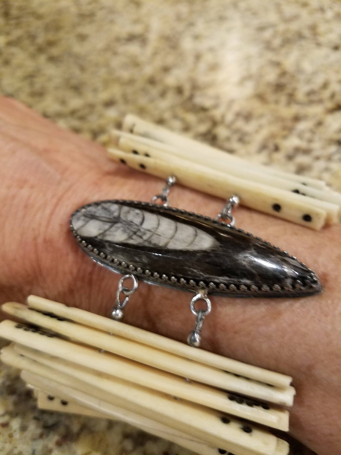 UNIQUE Vintage Bone Counting Stick & Orthoceras Fossil | Etsy