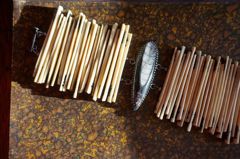 UNIQUE Vintage Bone Counting Stick & Orthoceras Fossil | Etsy