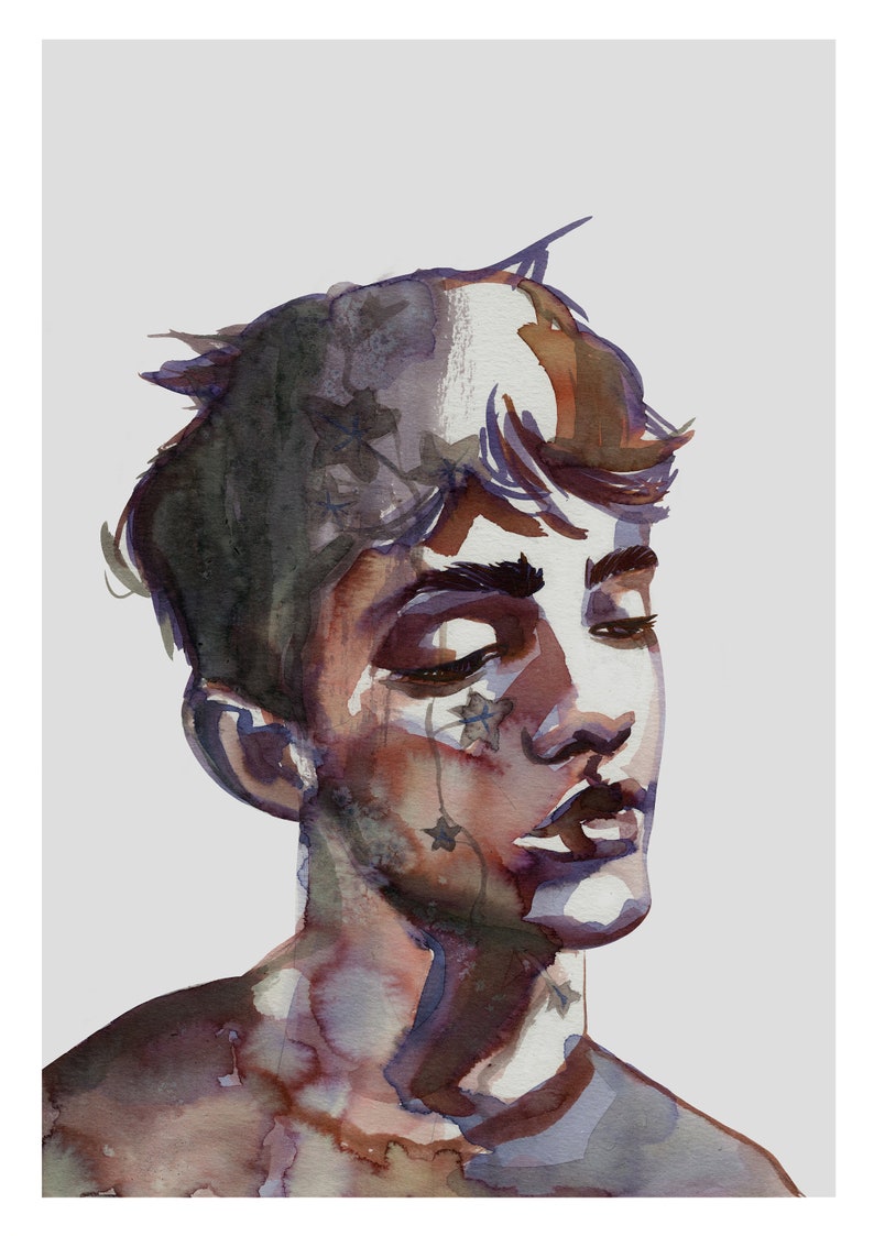 Sad Boy Watercolour Portrait A4 or A3 Fine Art Print - Etsy UK