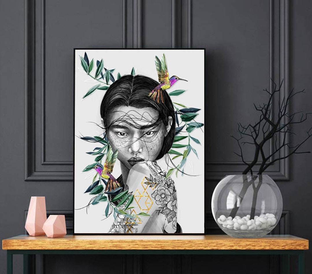 Hummingbird Giclée Print, Korean Woman Portrait, Nature Art - Etsy
