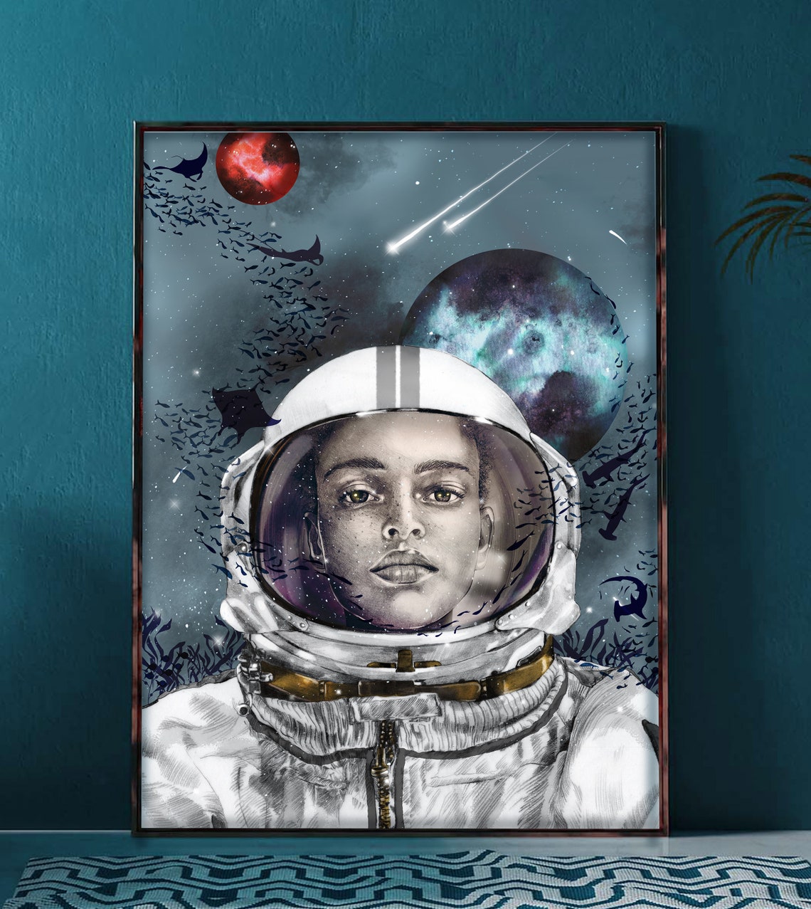 Astronaut in the Ocean Print, A4, A3 or A2 - Surreal Space Art ...