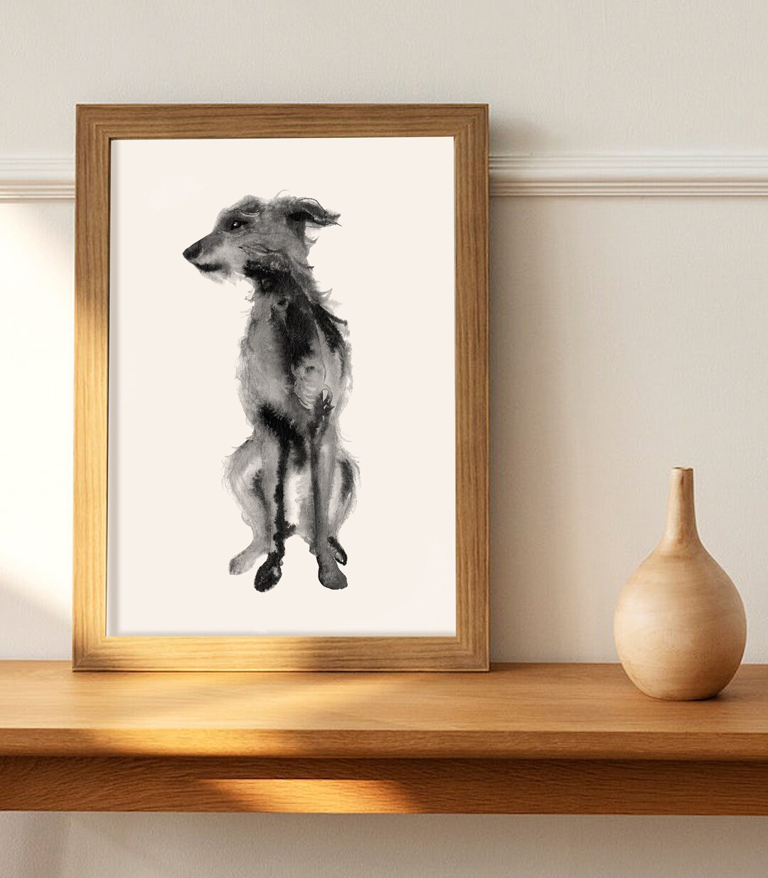 Lurcher Dog Art Print – Black Ink Sighthound Portrait - Etsy