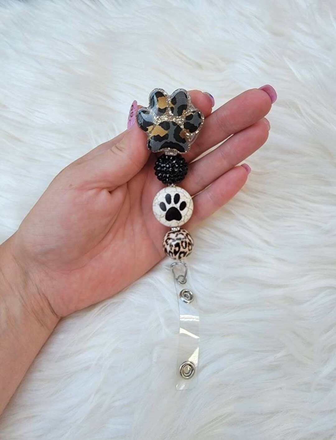 Leopard Print Dog Paw Badge Reel, Retractable Id Badge Holder, Cute ...