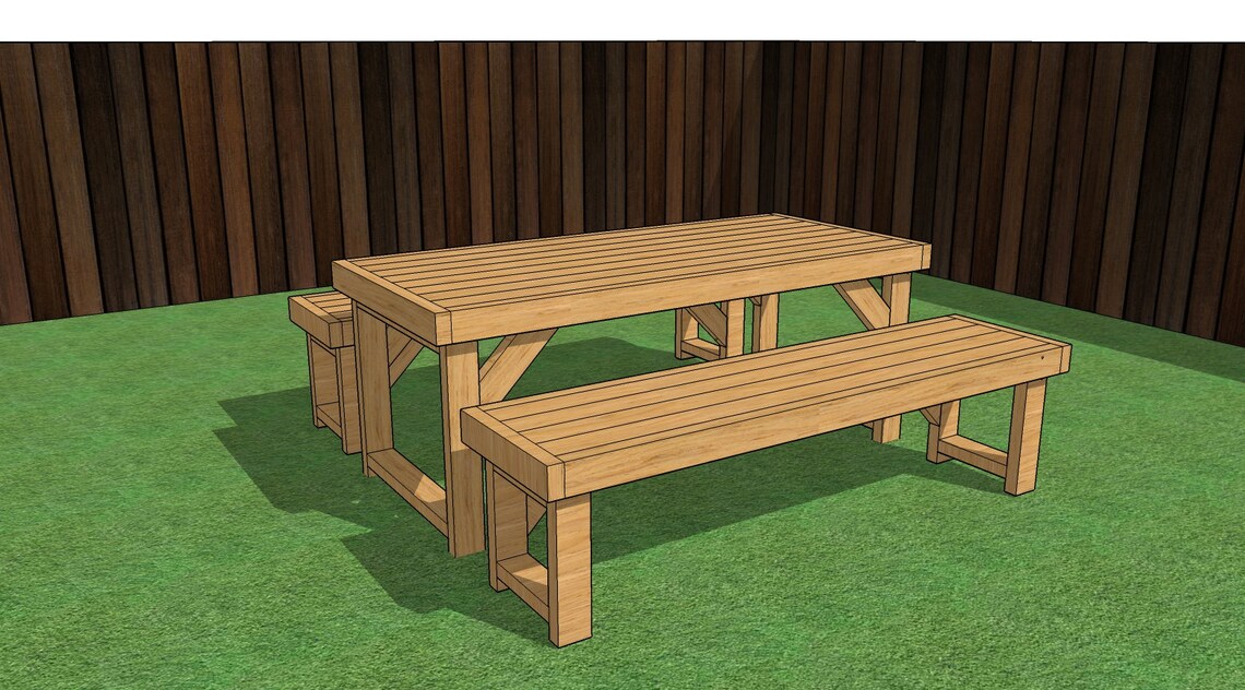 Easy Solid Wood Bench Table Plans Instructions Outdoor Dining - Etsy