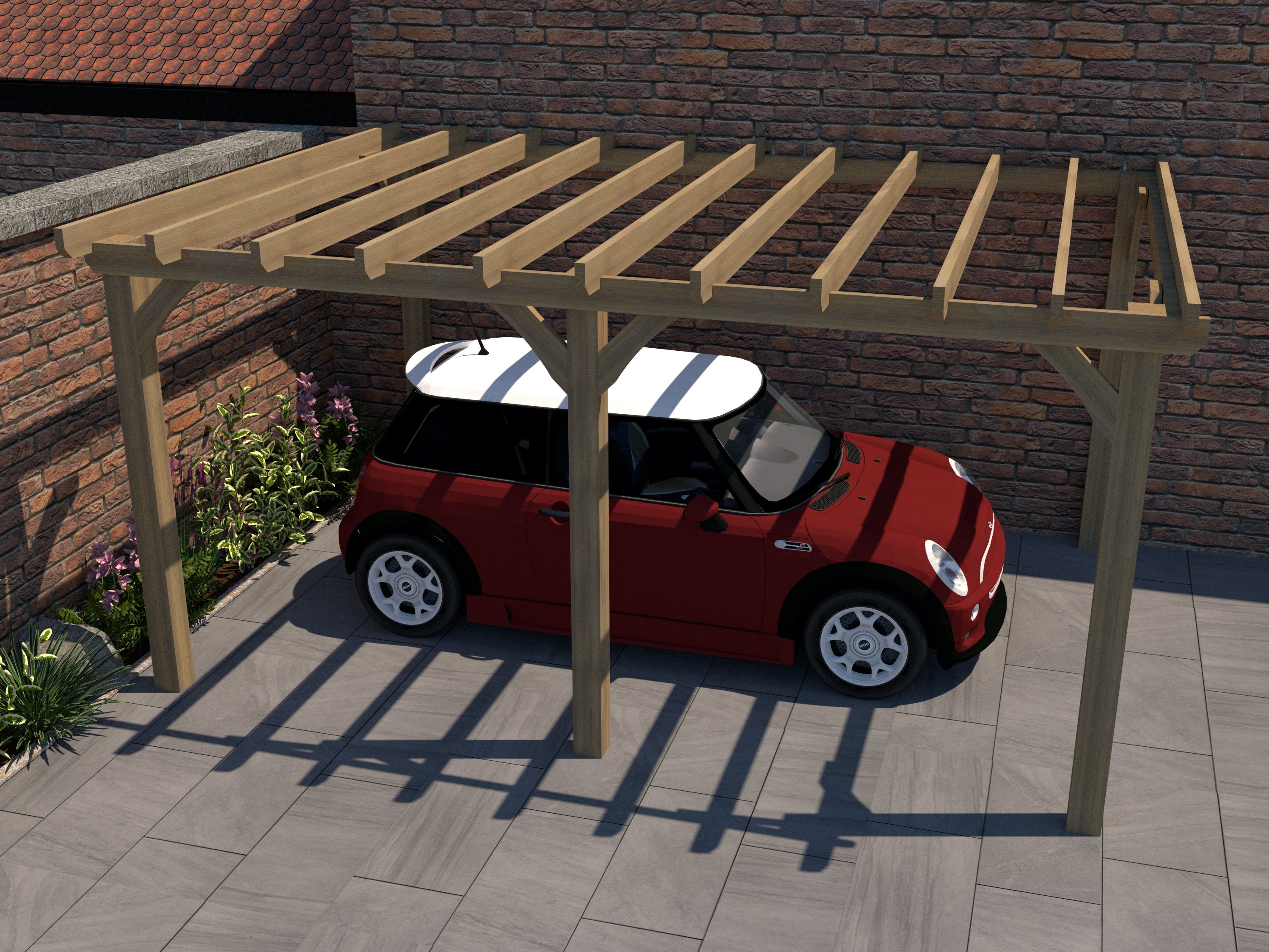 EASY Solid Oak Lean to Car Port Pergola Shelter Frame Gazebo DIY ...