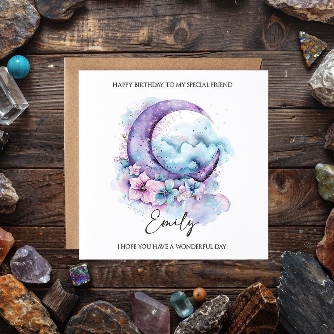Pastel Moon Birthday Card, Personalised Birthday Card, Spiritual Card for Mum, Friend, Sister ...