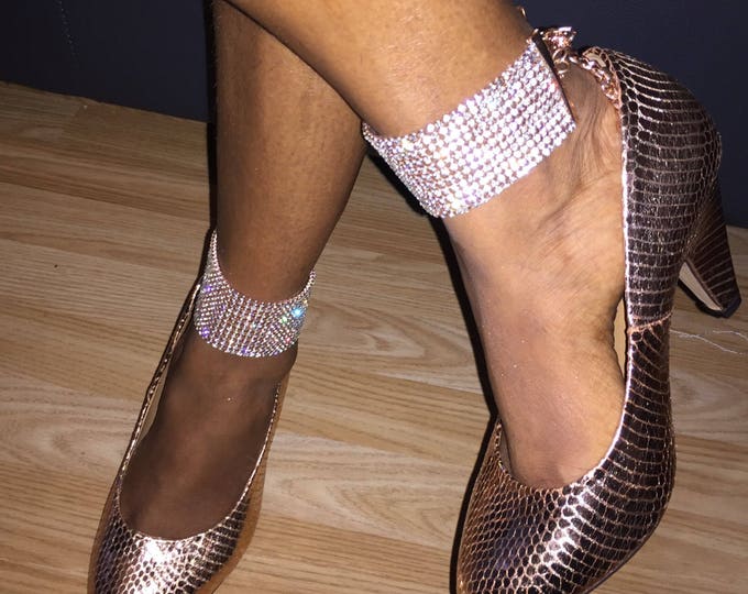 2 Anklets Wide Rose Gold Crystal Anklets Anklet Jewelry - Etsy