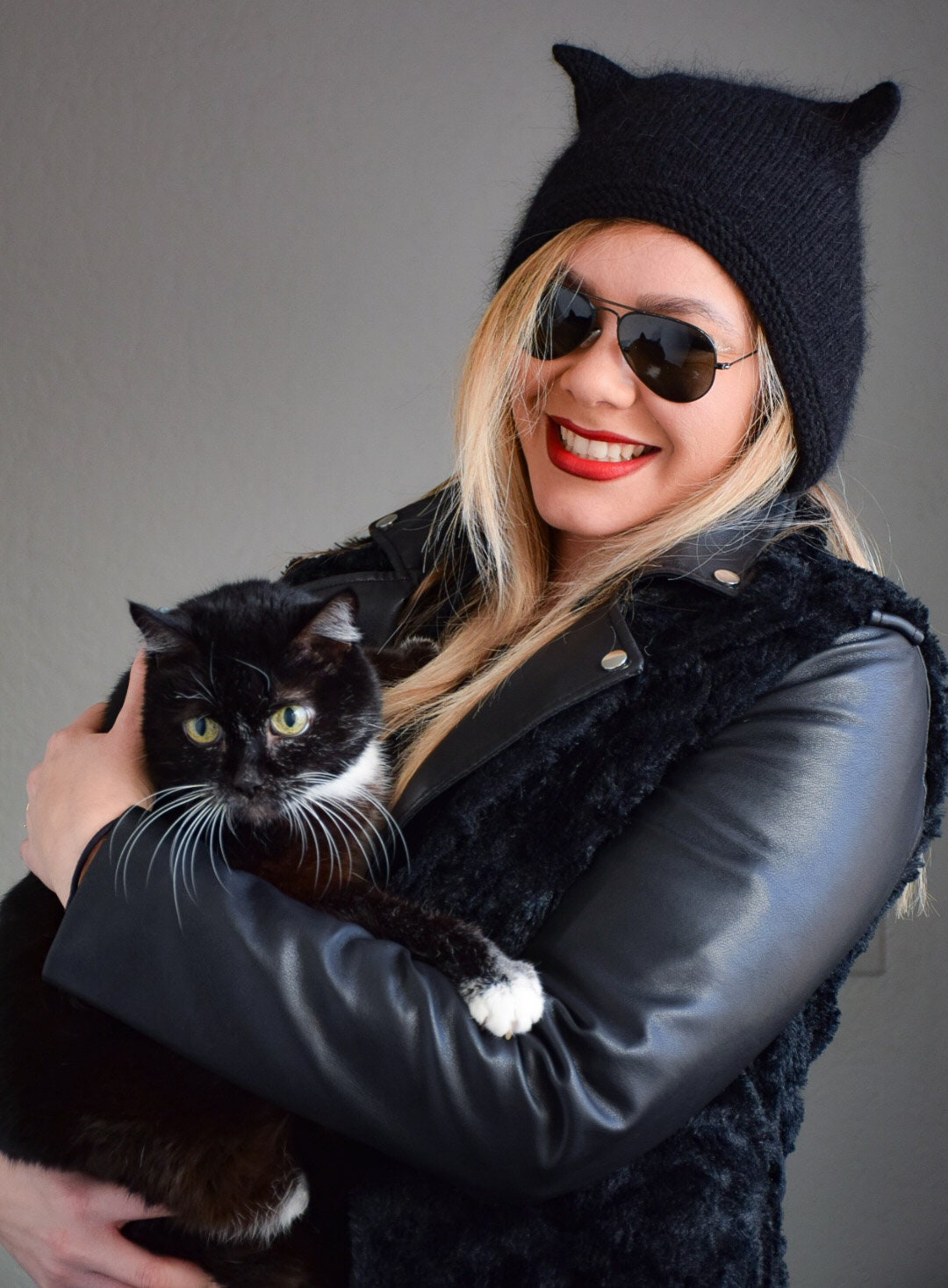 Knitted Hat, Kitty Bonnet Women, Cat Ear, Bonnet Adult, Angora Hat for ...