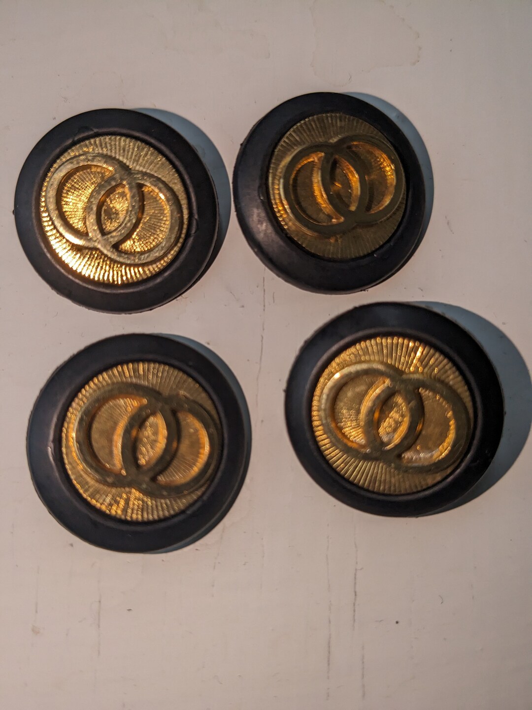Vintage Large Black and Gold Buttons Set of 4 - Etsy