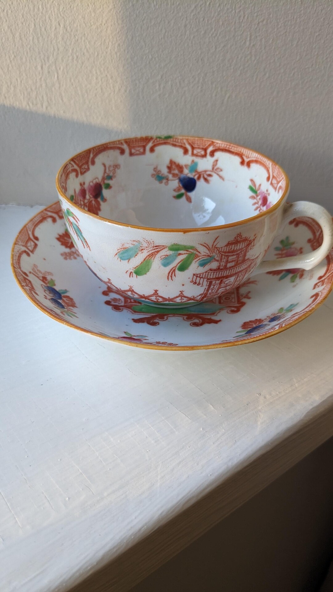 Antique Allerton Handpainted Teacup and Saucer Red Temple Design - Etsy