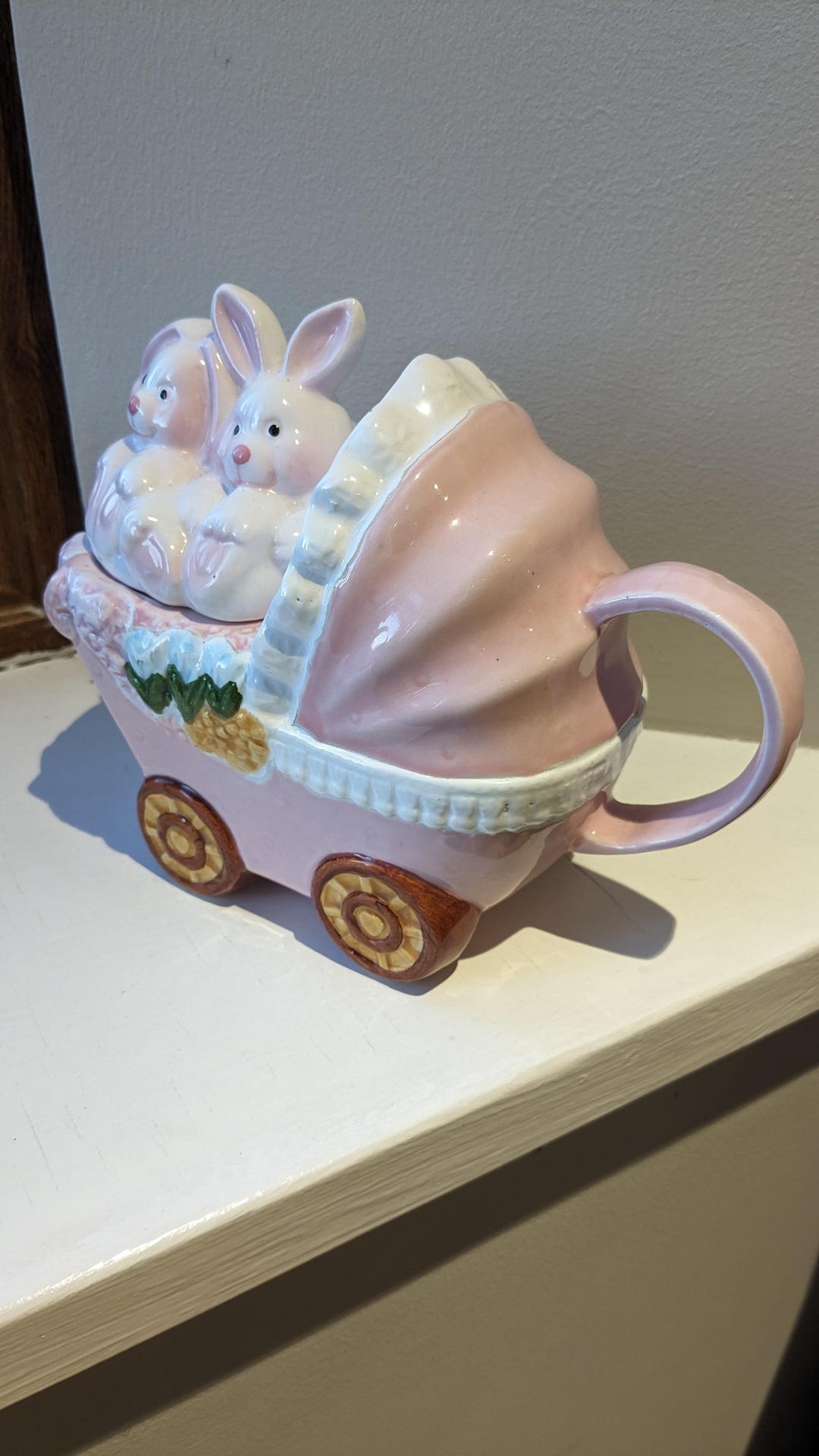Novelty Teapot Vintage Rabbits in Pink Pram - Etsy