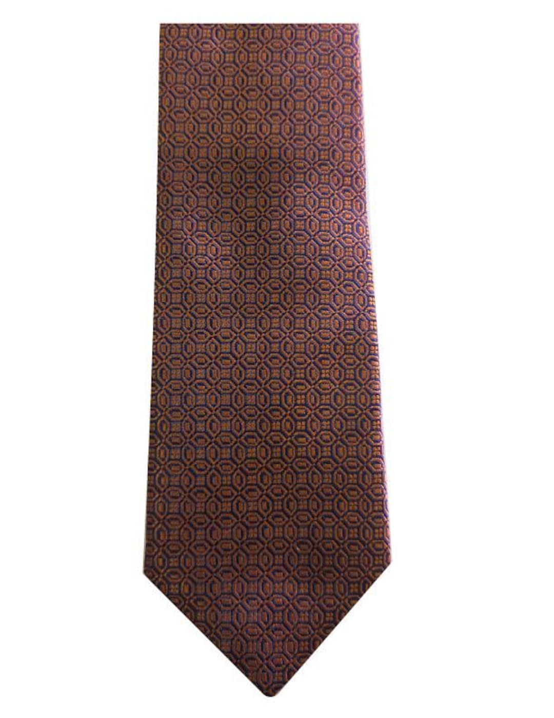 Classic Bronze and Dark Blue Geometric Woven Tie Men's 56" Easy to ...