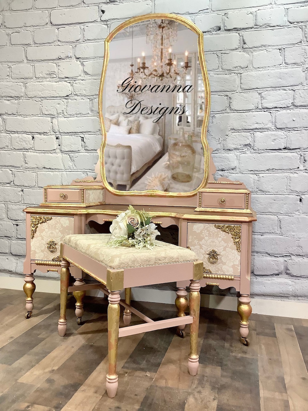 New Vintage Vanity Set/ Antique Vanity Table/ Vintage Pink Vanity With ...